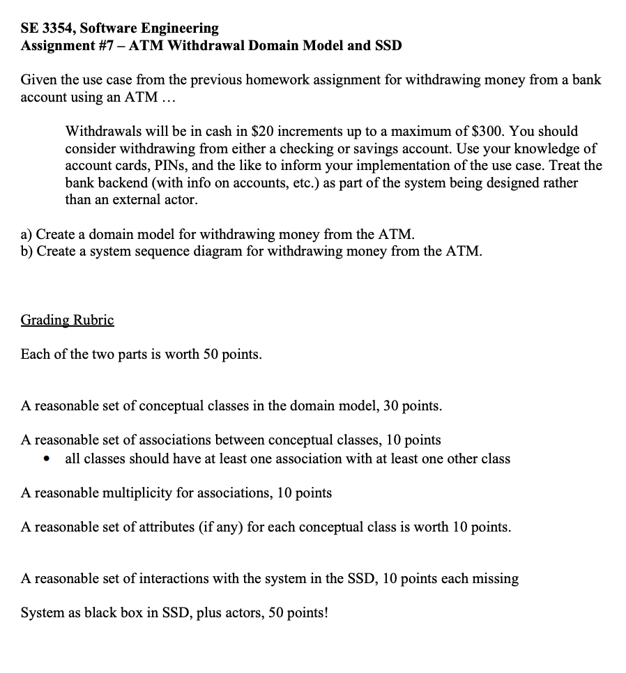 Solved Software Engineering Assignment #7 – ATM Withdrawal | Chegg.com