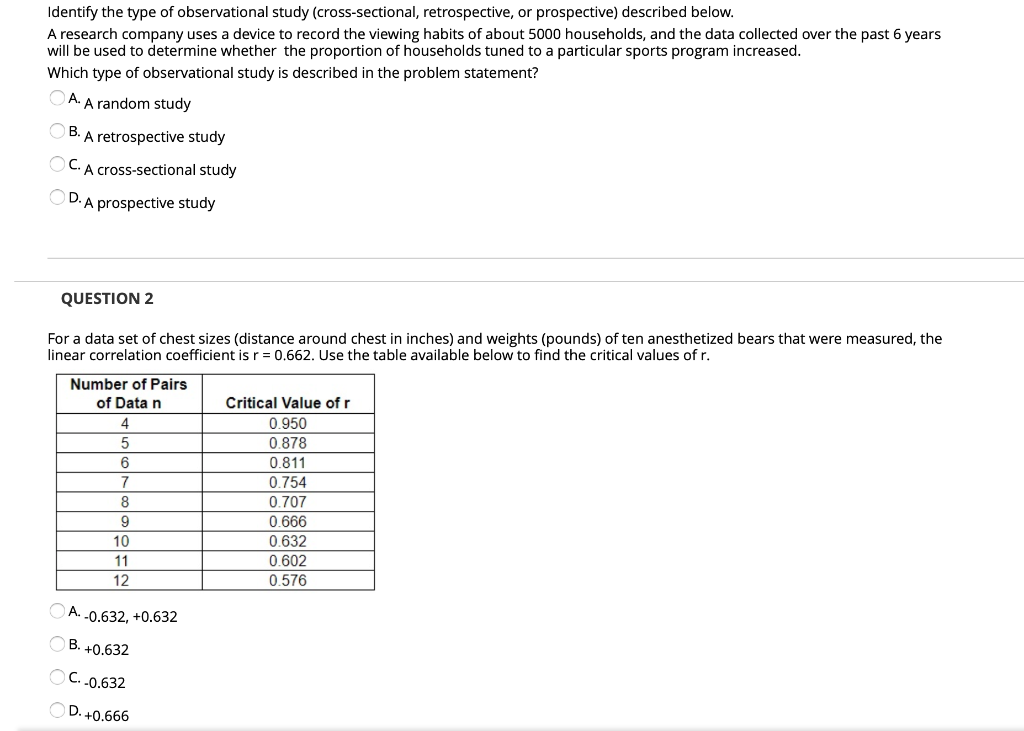 Solved Identify the type of observational study | Chegg.com