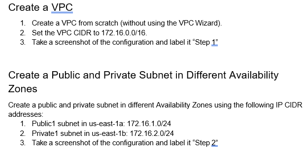 Solved Create A Vpc 1 Create A Vpc From Scratch Without 6776