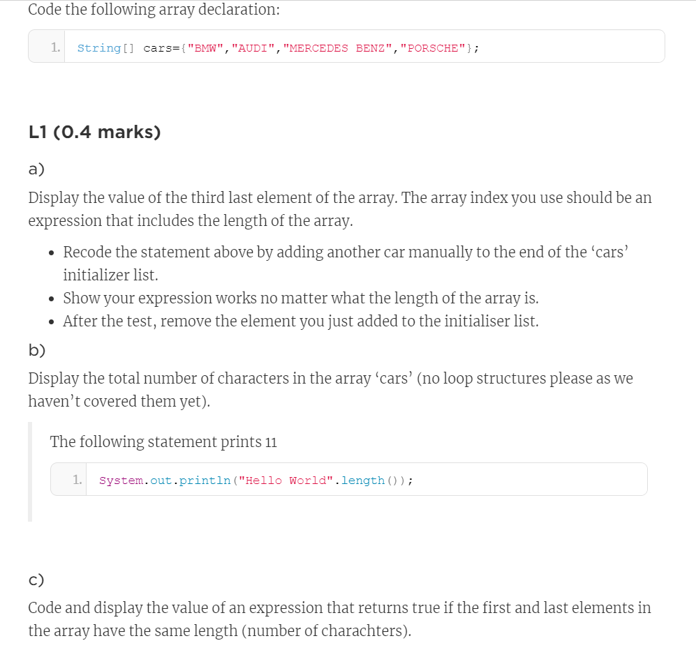 Solved Code the following array declaration: 1. String[] | Chegg.com