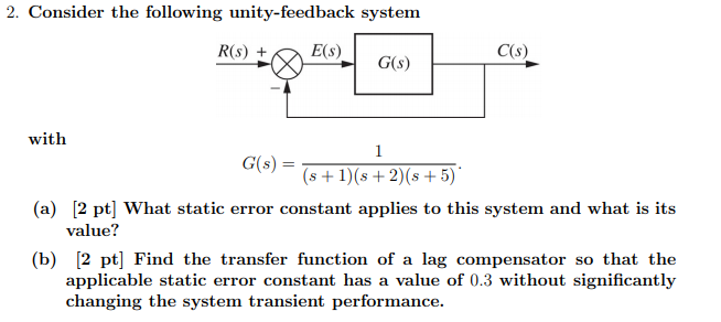 Solved 2. Consider the following unity-feedback system R(S) | Chegg.com