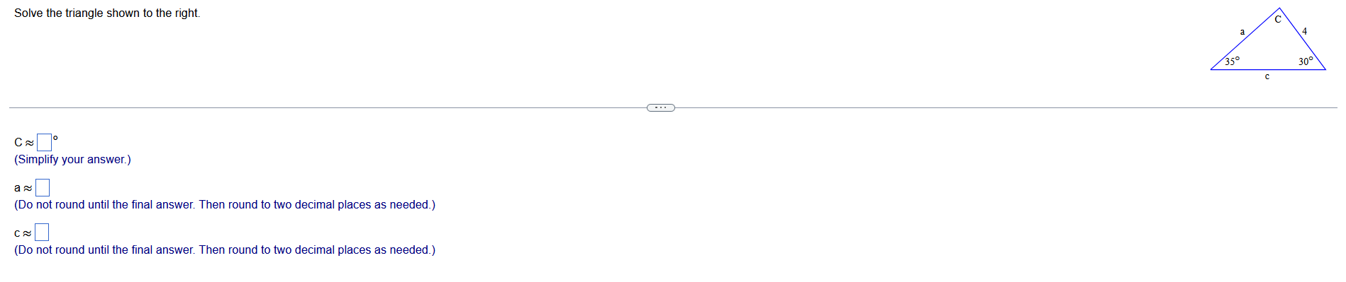 Solved Solve the triangle shown to the right. C~° (Simplify | Chegg.com