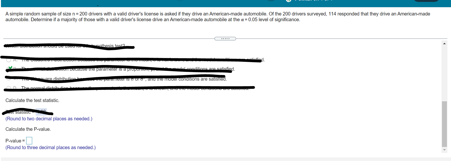 Solved A simple random sample of size n = 200 drivers with a | Chegg.com