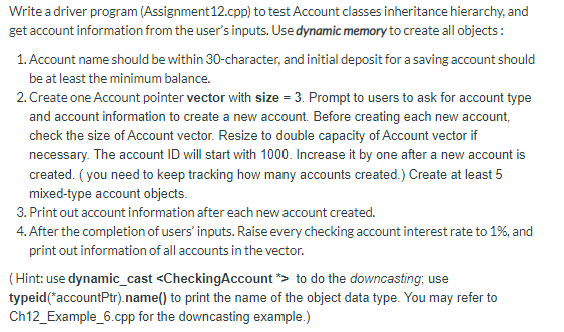 Write a driver program (Assignment12.cpp) to test | Chegg.com