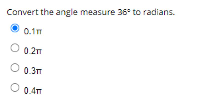 Solved Convert the angle measure 36° ﻿to | Chegg.com