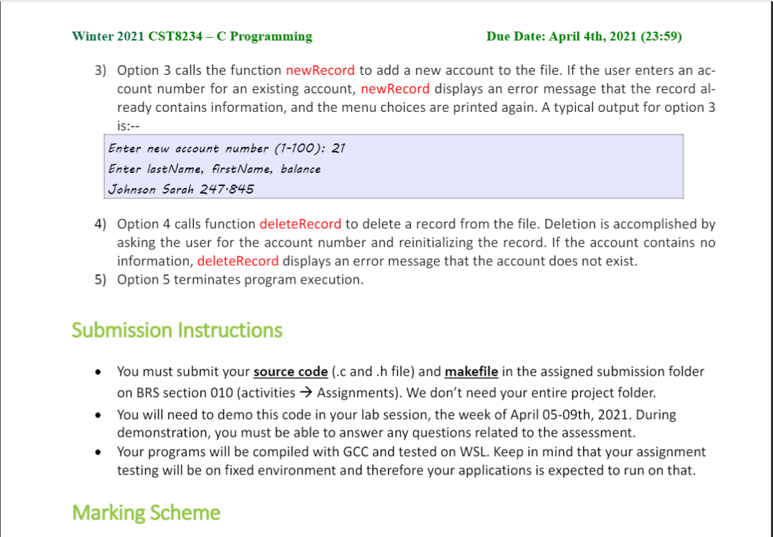 Winter 2021 Cst8234 C Programming Due Date April 