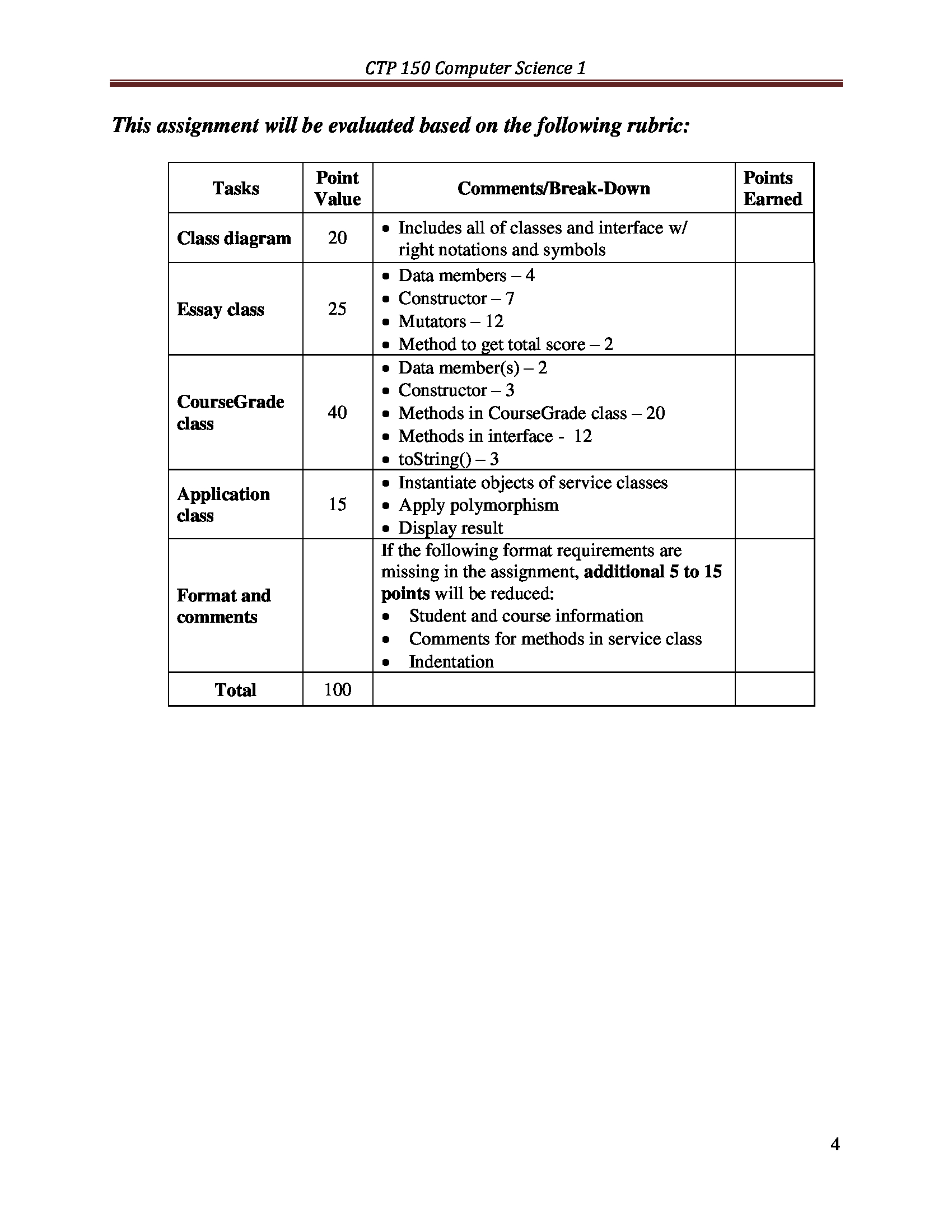 Solved This is for CTP 150, create the essay class, course | Chegg.com