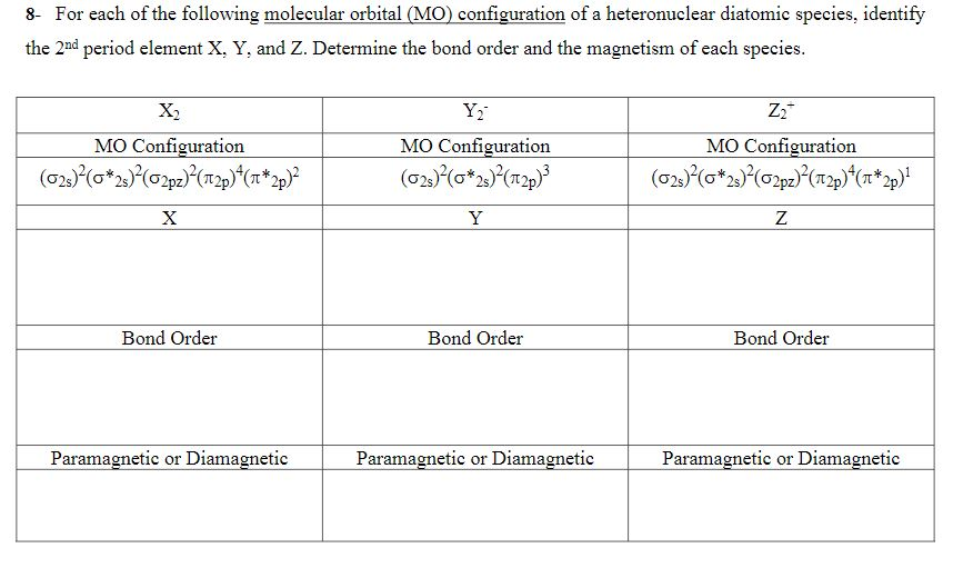 Solved 8- For each of the following molecular orbital (MO) | Chegg.com