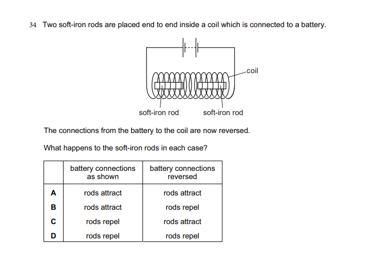 Solved 34 Two soft-iron rods are placed end to end inside a | Chegg.com