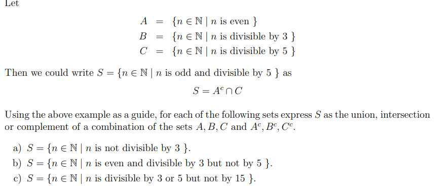 Solved A={n∈N∣n is even }B={n∈N∣n is divisible by 3}C={n∈N∣n | Chegg.com