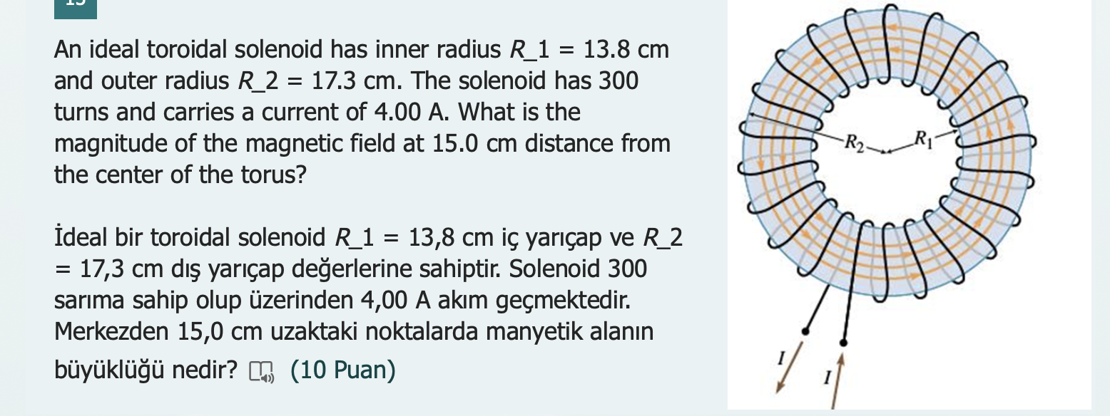 Solved An ideal toroidal solenoid has inner radius R_1=13.8 | Chegg.com