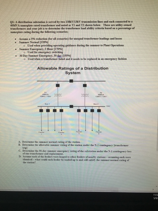 A distribution substation is served by two 138kV/13kV | Chegg.com