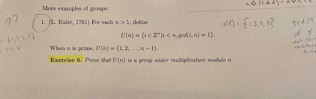 Solved alcad More examples of groups: 1. (L. Euler, 1761) | Chegg.com