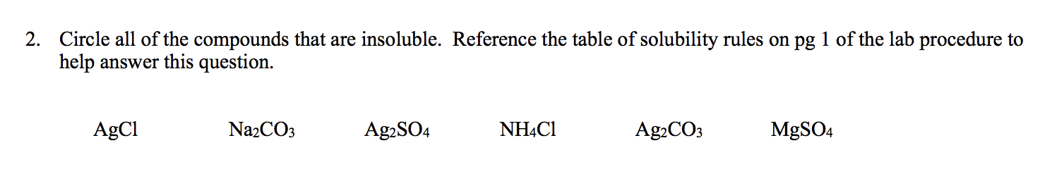 Solved 2. Circle all of the compounds that are insoluble. | Chegg.com