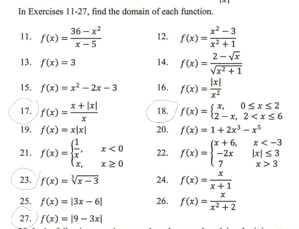 Solved In Exercises 11−27, find the domain of each function. | Chegg.com