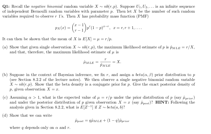 1: Recall the negative binomial random variable X ︶ | Chegg.com