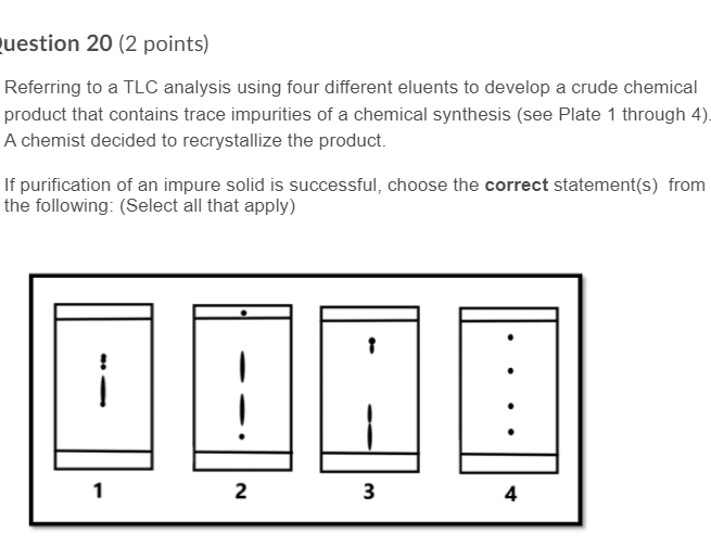 Solved Referring to a TLC analysis using four different | Chegg.com
