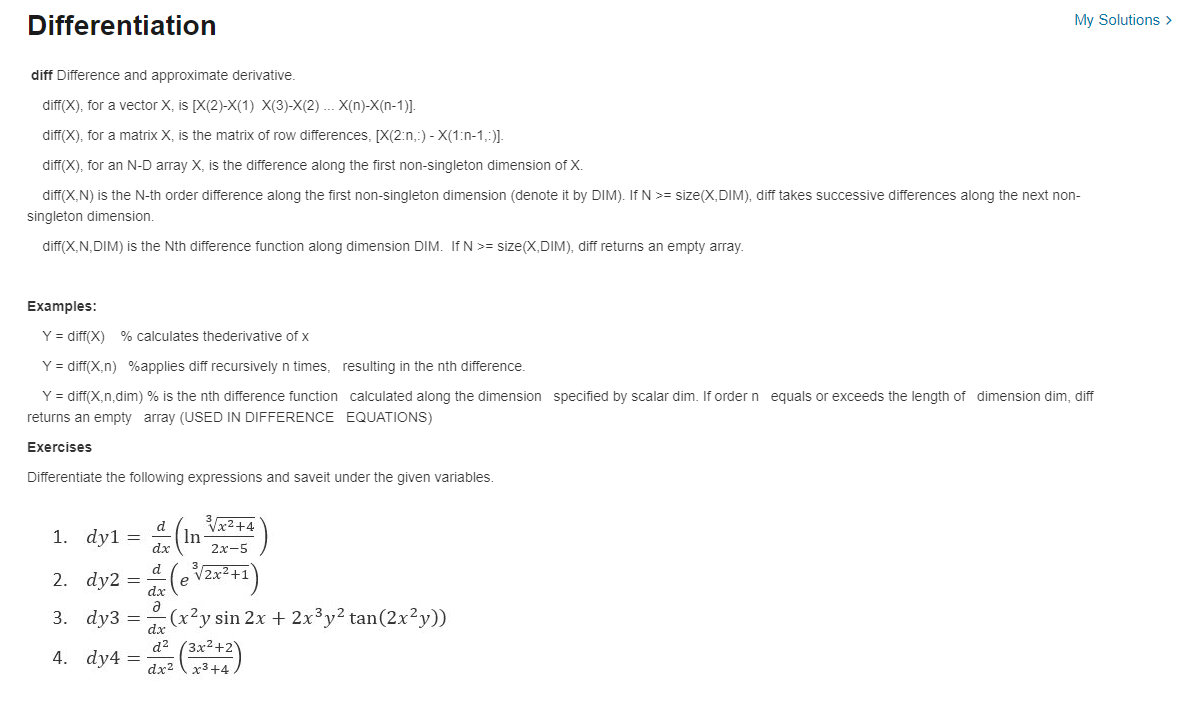 Solved Differentiation My Solutions diff Difference and | Chegg.com