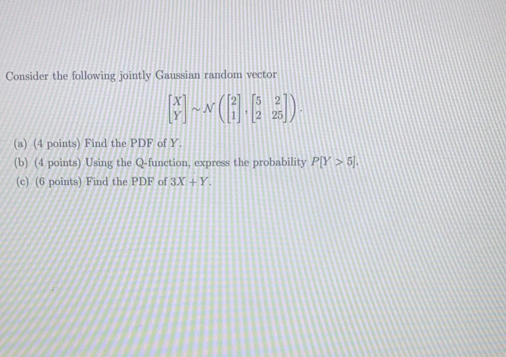 Solved Consider the following jointly Gaussian random vector | Chegg.com
