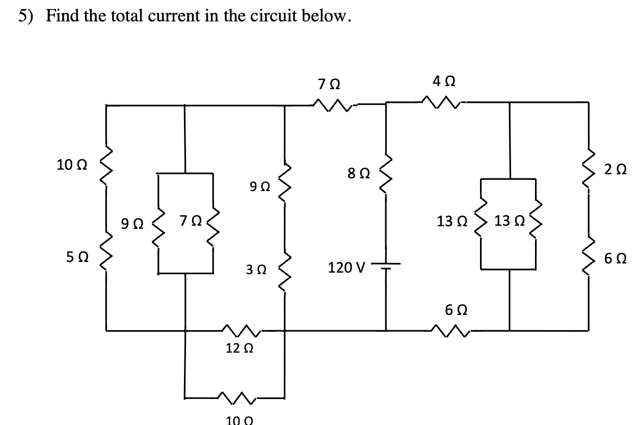 Solved 5) Find the total current in the circuit below. 7Ω 4 | Chegg.com