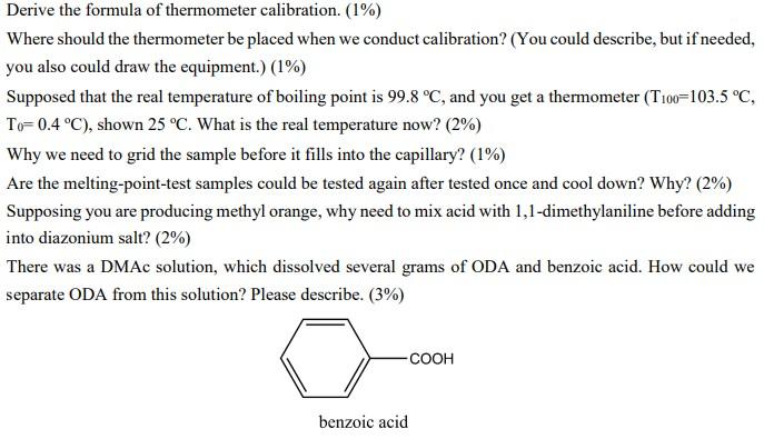 Solved Derive the formula of thermometer calibration. (1%) | Chegg.com