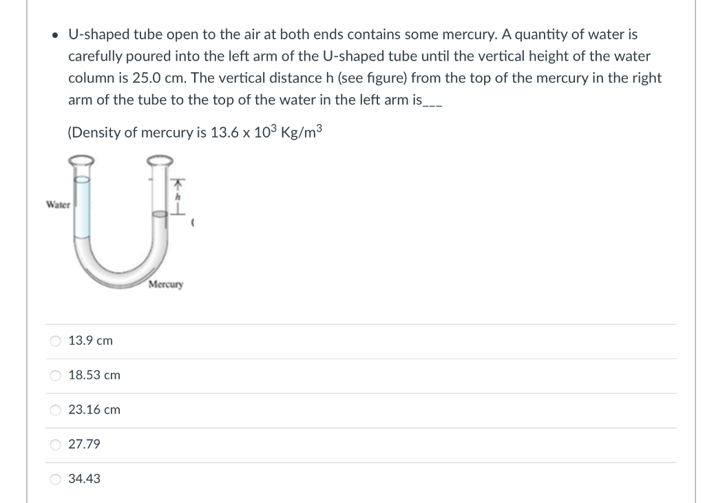 Solved - U-shaped tube open to the air at both ends contains | Chegg.com