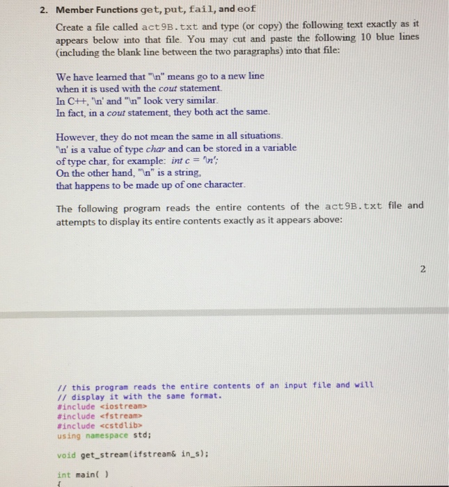 Solved Member Functions get, put, fail, and eof Create a | Chegg.com