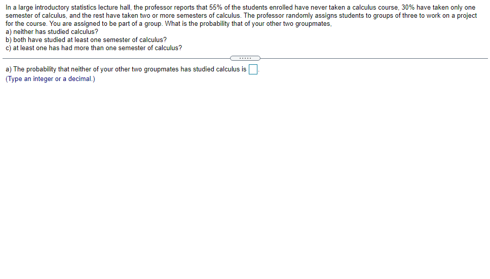 Solved In a large introductory statistics lecture hall, the | Chegg.com