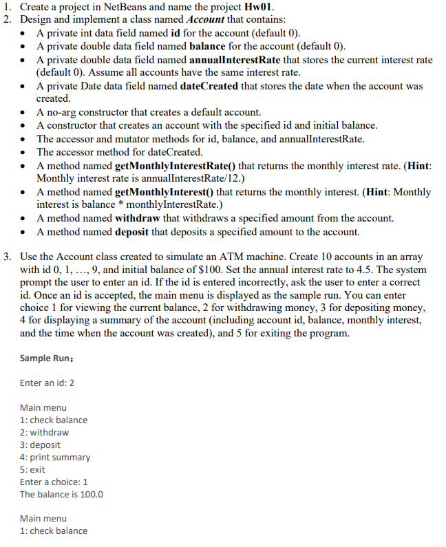 Solved 1. Create a project in NetBeans and name the project | Chegg.com