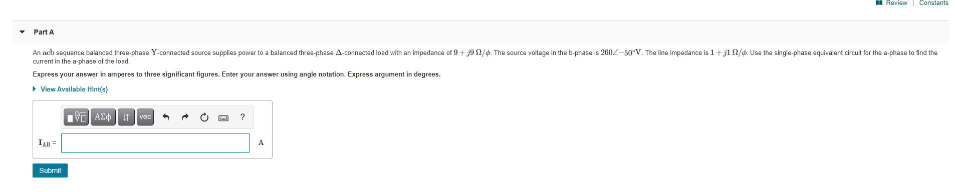 Solved Review Constants Part A An acb sequence balanced | Chegg.com