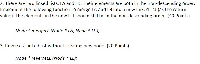 Solved 2. There are two linked lists, LA and LB. Their | Chegg.com