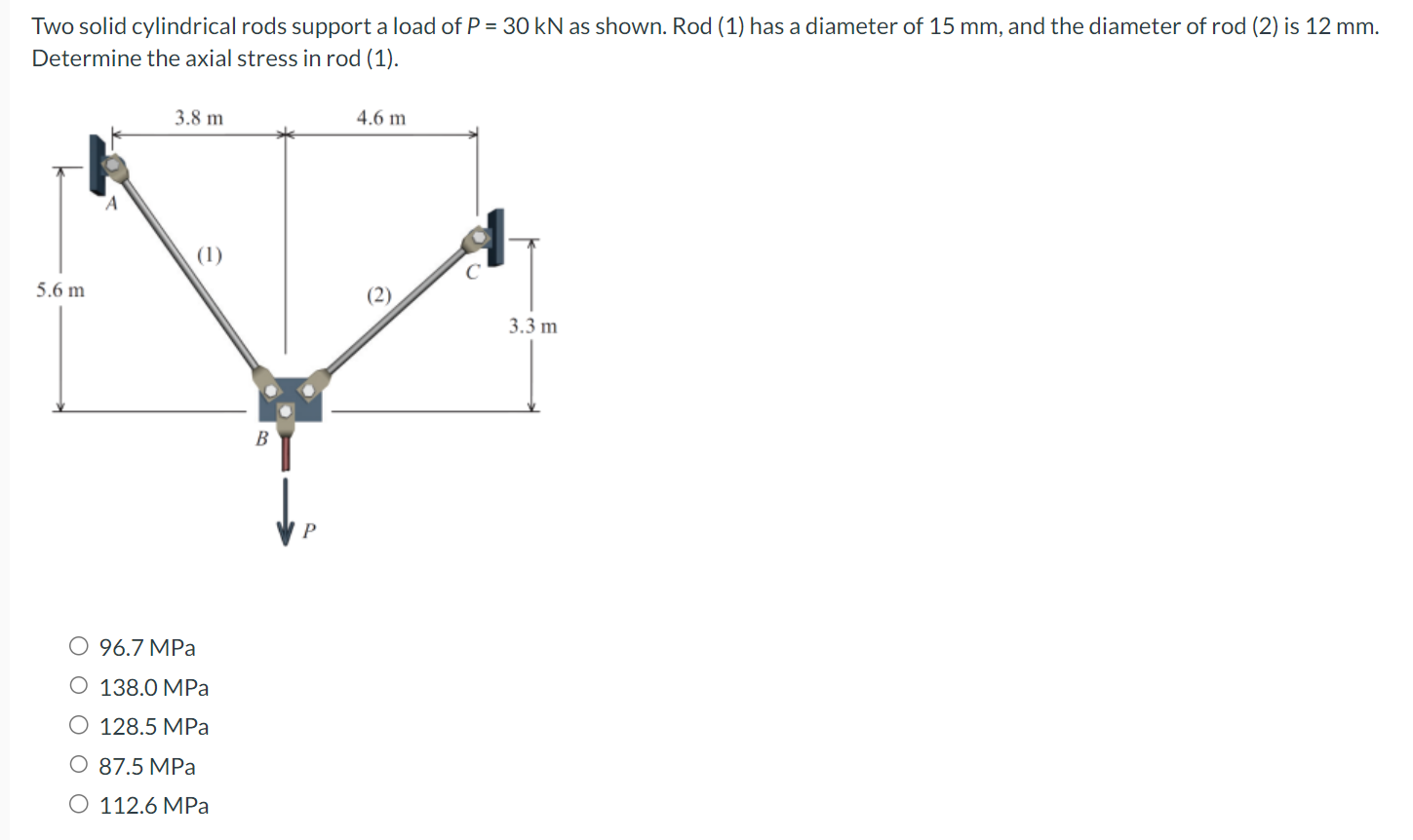 Solved Two solid cylindrical rods support a load of P=30kN | Chegg.com