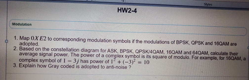 Styles HW2-4 Modulation 1. Map OX E2 to corresponding | Chegg.com