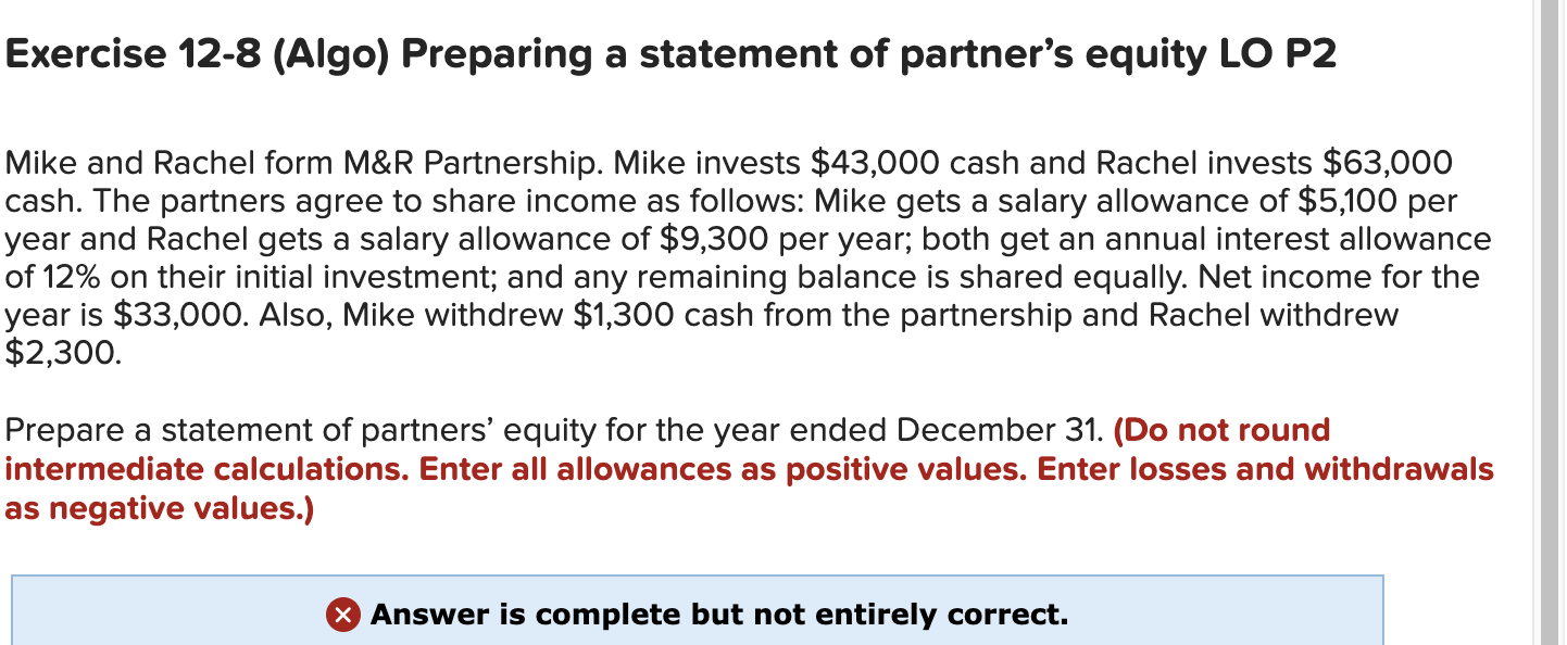 Solved Exercise 12-8 (Algo) Preparing a statement of | Chegg.com