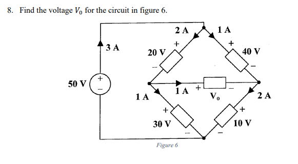 Solved 8. Find the voltage V0 for the circuit in figure 6 . | Chegg.com