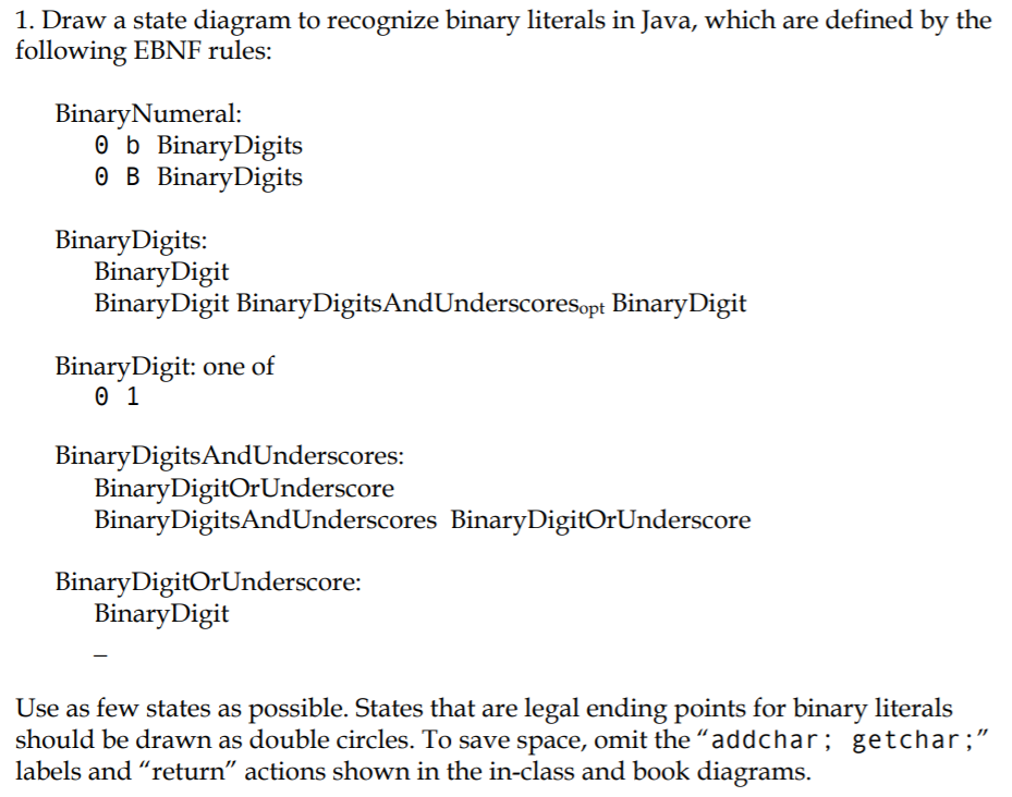 Solved 1. Draw a state diagram to recognize binary literals | Chegg.com