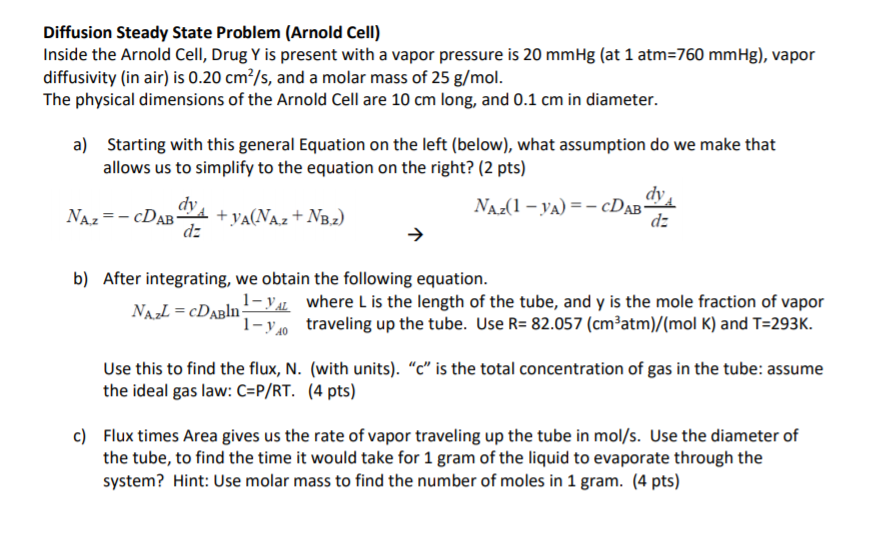 Diffusion Steady State Problem (Arnold Cell) Inside | Chegg.com