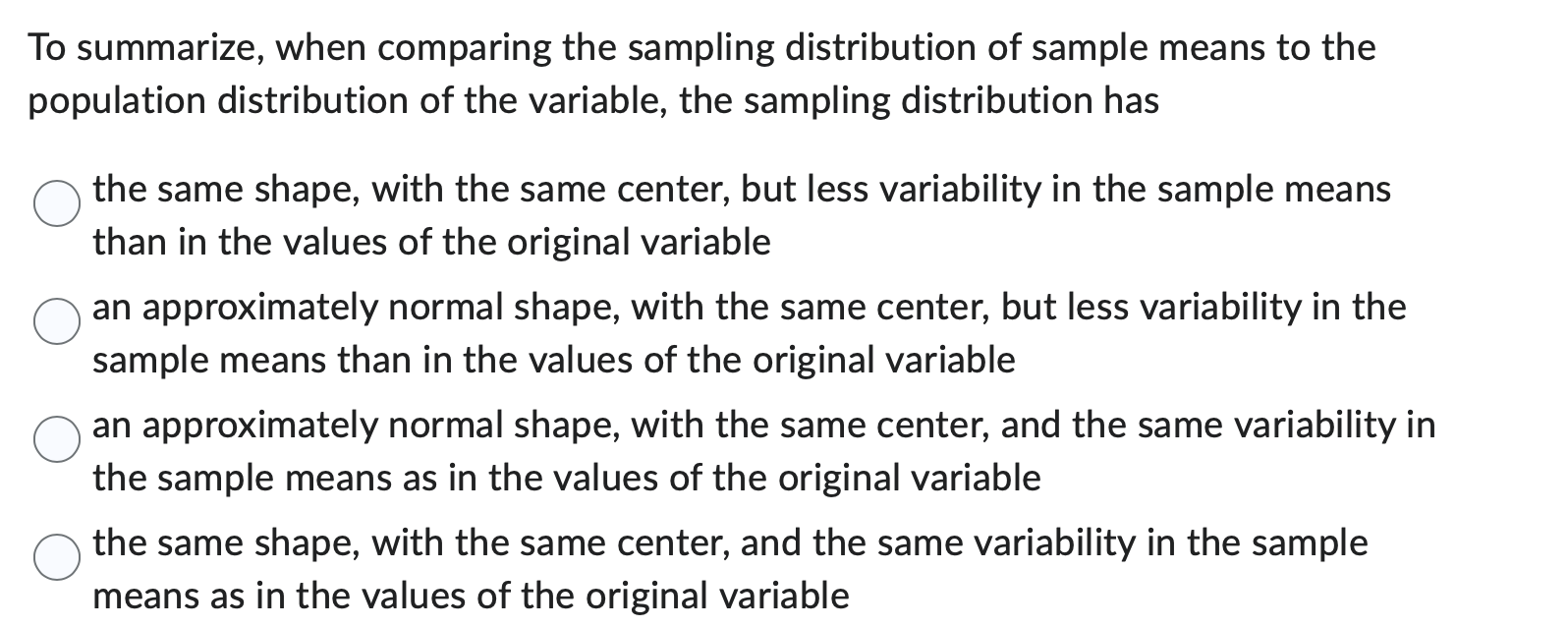 Solved To summarize, when comparing the sampling | Chegg.com