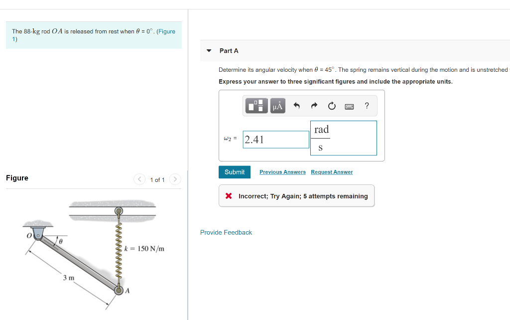 Solved The 88-kg rod O A is released from rest when 0 = 0º. | Chegg.com