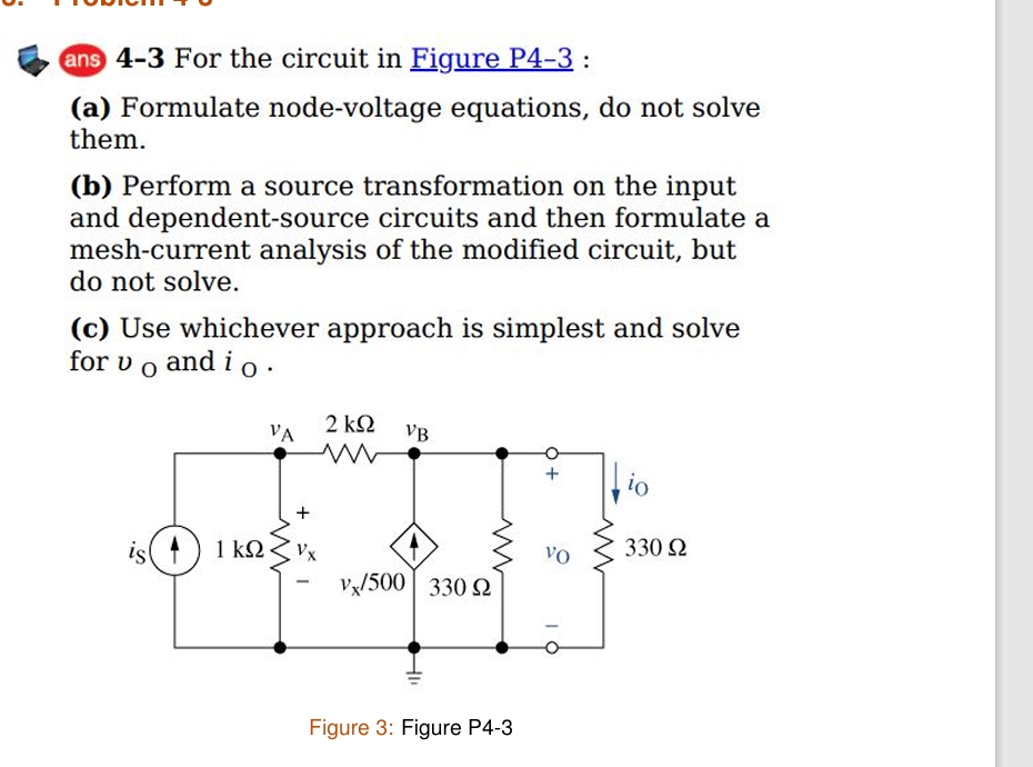 Solved ans 4-3 ﻿For the circuit in Figure P4-3 ﻿:(a) | Chegg.com