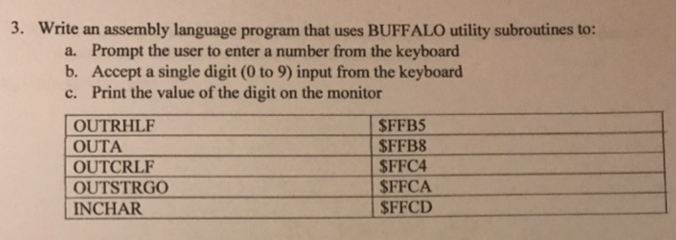 Solved Write an assembly language program that uses BUFFALO | Chegg.com