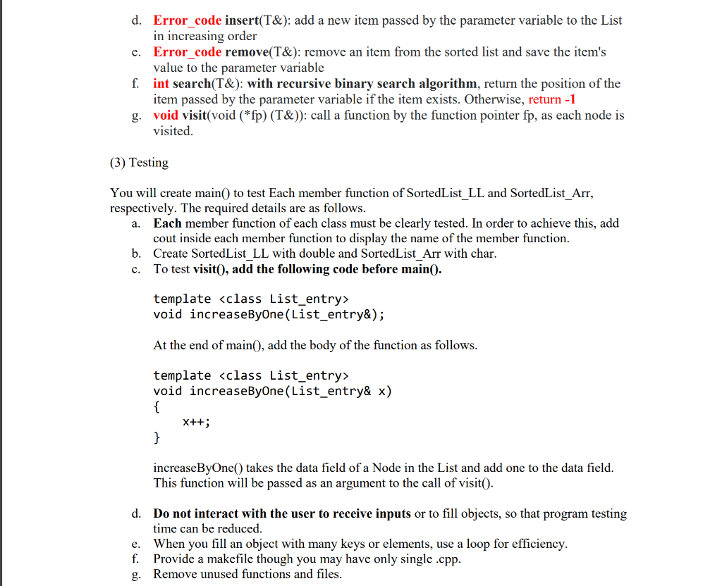 How do I create a SortedList with Binary Search in | Chegg.com