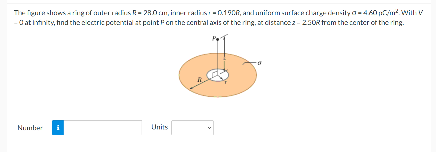 Solved The figure shows a ring of outer radius R=28.0 cm, | Chegg.com