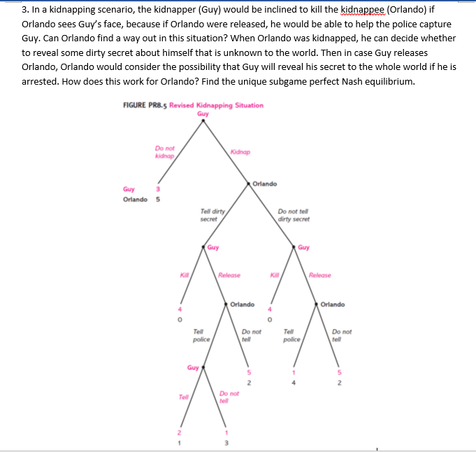Solved 3. In a kidnapping scenario, the kidnapper (Guy) | Chegg.com