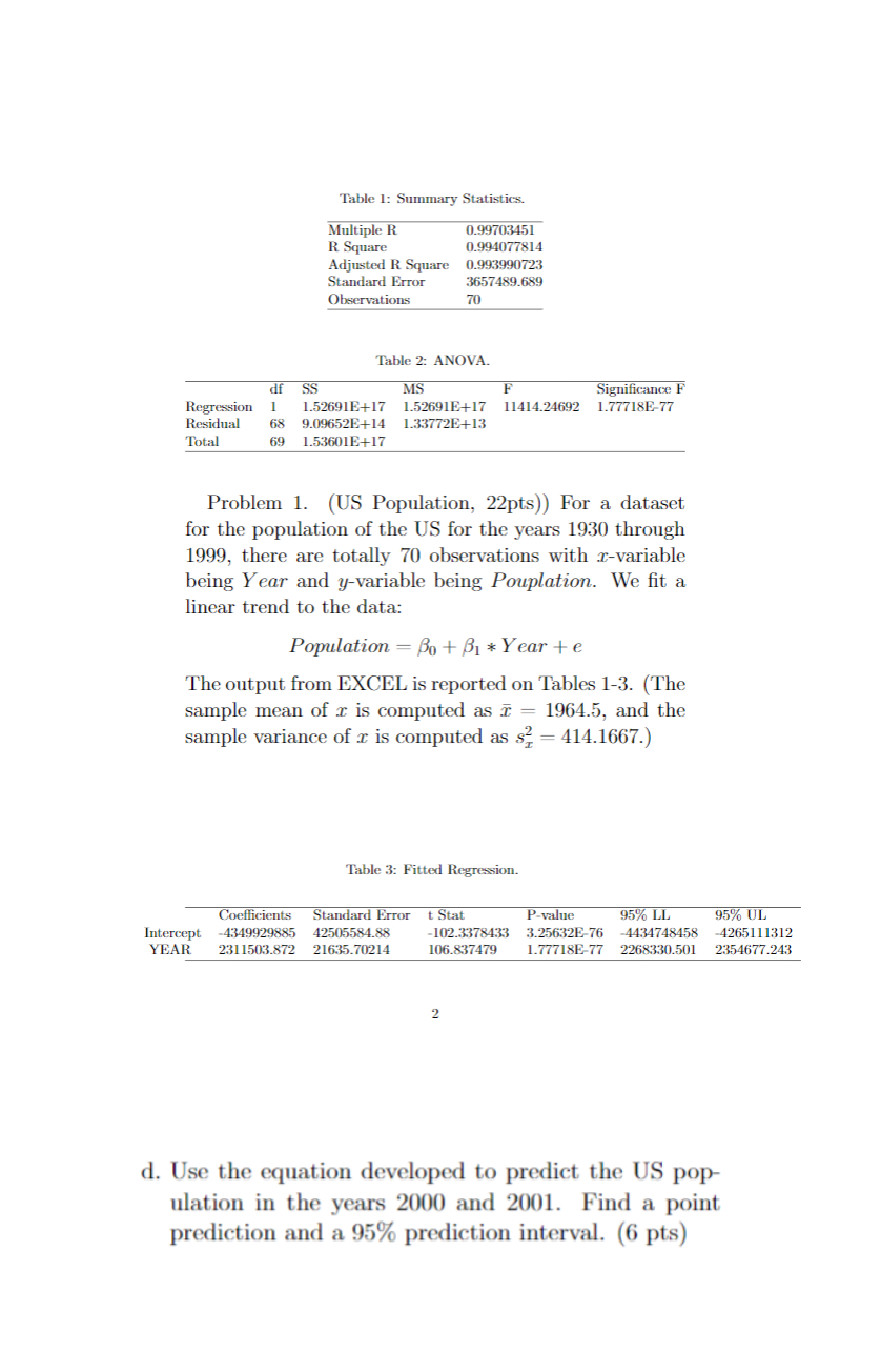 Solved Table 1 Summary Statistics Multiple R R Square 