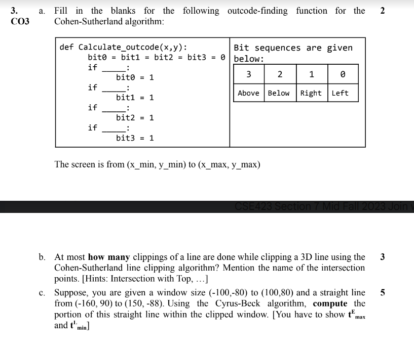 Solved CO3 a. Fill in the blanks for the following | Chegg.com