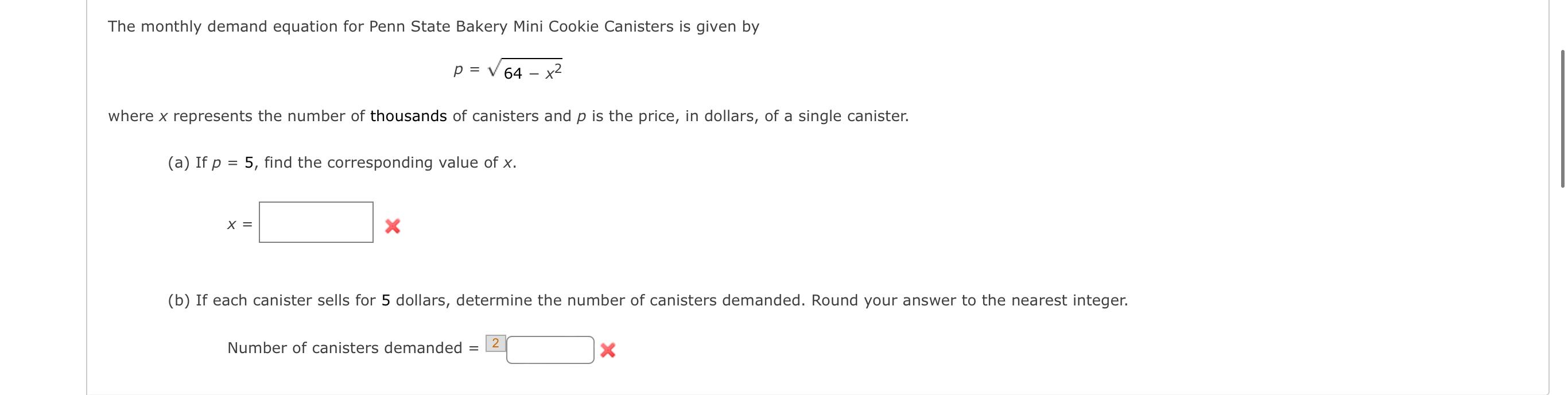 Solved The monthly demand equation for Penn State Bakery | Chegg.com