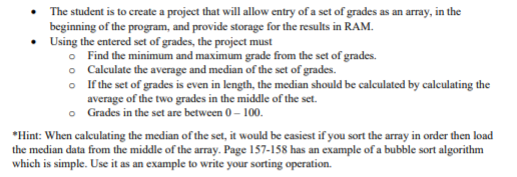 Solved • The student is to create a project that will allow | Chegg.com