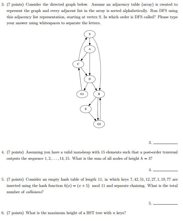 Solved 3. (7 points) Consider the directed graph below. | Chegg.com