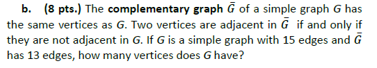 Solved b. (8 pts.) The complementary graph G of a simple | Chegg.com